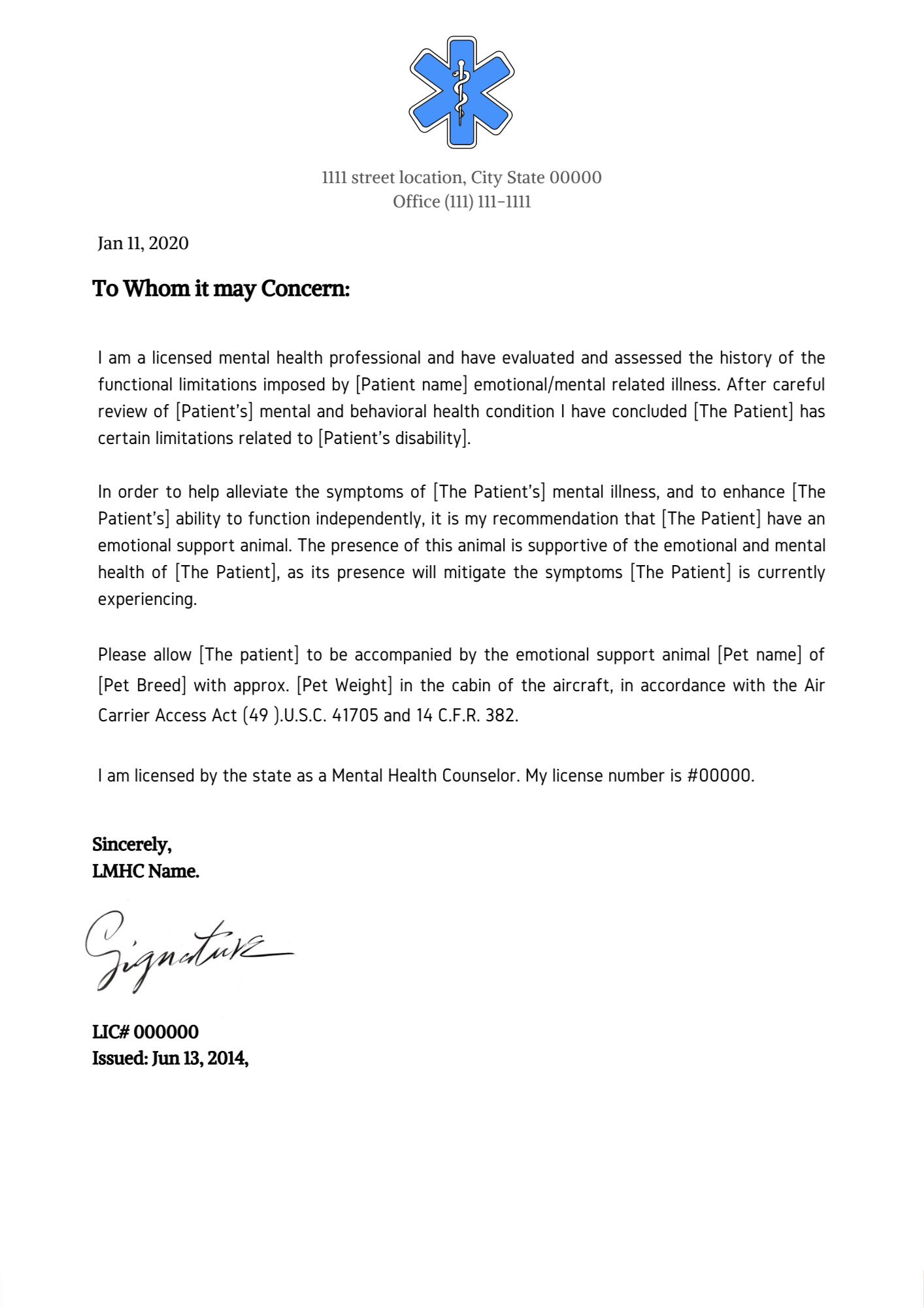 Emotional Support Animal Letter Sample Fast ESA Letter